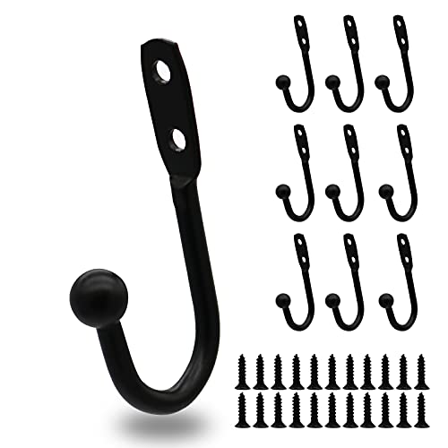 NC Black Coat Hooks, 10 Pack 1 x2 Heavy Duty Single Wall Hooks with Metal Screws Included, Wall Mounted Hook for Hanging Clothes, Hats, Bags, Scarfs, Keys