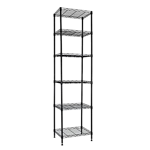 REGILLER 6 Wire Shelving Steel Storage Rack Adjustable Unit Shelves for Laundry Bathroom Kitchen Pantry Closet (Black, 16.8L x 11.7W x 63H)