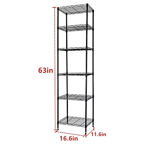 REGILLER 6 Wire Shelving Steel Storage Rack Adjustable Unit Shelves for Laundry Bathroom Kitchen Pantry Closet (Black, 16.8L x 11.7W x 63H)