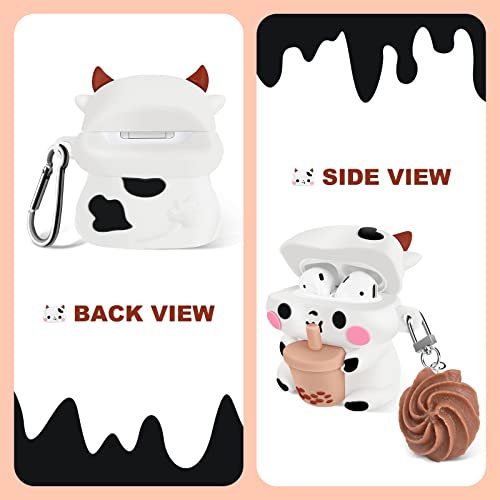 MOLOVA Case for Airpods 1&2,Soft Silicone 3D Cute Funny Cool Fun Cartoon Character Kawaii Fashion Cover with Keychain (Boba Tea Cow)