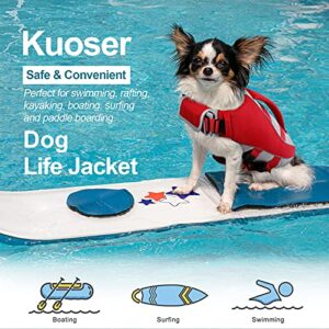 Kuoser Dog Life Jacket, Adjustable Dog Life Vest with Reflective Piping Ripstop Dog Lifesaver Pet Life Preserver with High Flotation for Small Medium and Large Dogs at The Pool, Beach,Boating