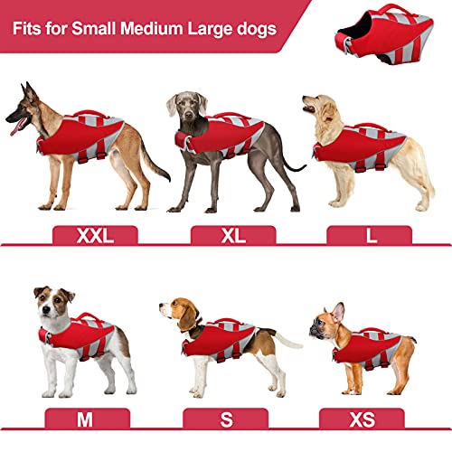 Kuoser Dog Life Jacket, Adjustable Dog Life Vest with Reflective Piping Ripstop Dog Lifesaver Pet Life Preserver with High Flotation for Small Medium and Large Dogs at The Pool, Beach,Boating