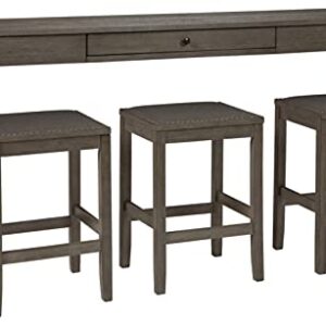 Signature Design by Ashley Rokane Urban Farmhouse Counter Height Dining Room Table Set with 3 Bar Stools, Brown