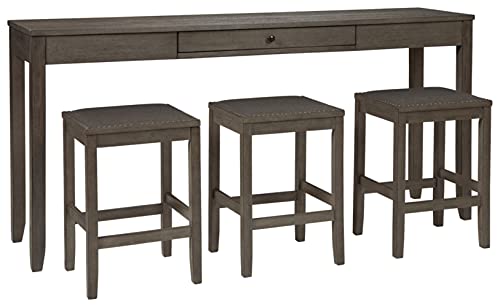 Signature Design by Ashley Rokane Urban Farmhouse Counter Height Dining Room Table Set with 3 Bar Stools, Brown