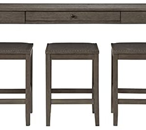 Signature Design by Ashley Rokane Urban Farmhouse Counter Height Dining Room Table Set with 3 Bar Stools, Brown