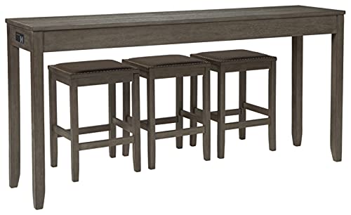 Signature Design by Ashley Rokane Urban Farmhouse Counter Height Dining Room Table Set with 3 Bar Stools, Brown