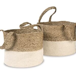 Signature Design by Ashley Parrish Farmhouse Braided Basket, Set of 2, Natural Brown & White,Full