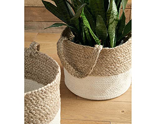 Signature Design by Ashley Parrish Farmhouse Braided Basket, Set of 2, Natural Brown & White,Full