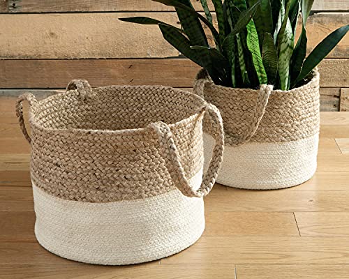 Signature Design by Ashley Parrish Farmhouse Braided Basket, Set of 2, Natural Brown & White,Full