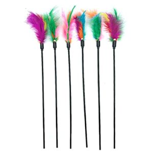 iuhkbh cat feather toys, interactive cat wand toys cat teaser with bell - 18'' long feather wand for cat and kitten (6 pcs)