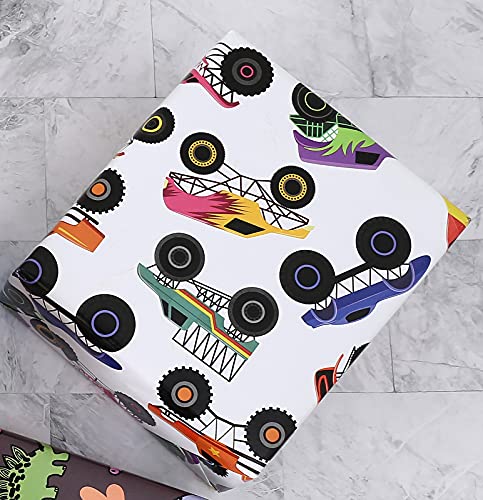 U'COVER Birthday Gift Wrapping Paper for Boys Kids Girls Baby Shower Wrapping Paper Roll 3 Styles Cartoon Dinosaur Monster Car for Holiday Anniversary