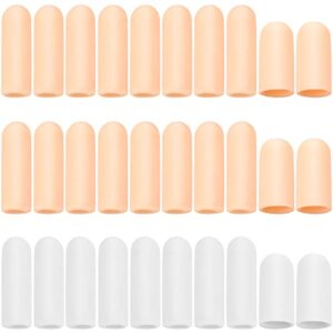 frienda 30 pieces gel finger protector finger cots silicone finger cover cap gel finger sleeves finger support for finger cracking, finger trigger (white, apricot)