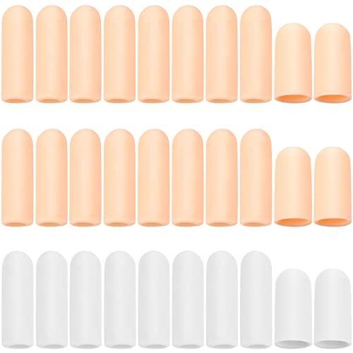 Frienda 30 Pieces Gel Finger Protector Finger Cots Silicone Finger Cover Cap Gel Finger Sleeves Finger Support for Finger Cracking, Finger Trigger (White, Apricot)