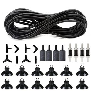 alegi 25 feet 3/16 inch standard aquarium silicone airline tubing with air stones, check valves, suction cups and connectors for fish tank, hydroponics (black)