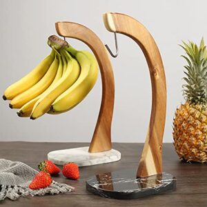 everous Banana Hanger Marble Base,Modern Banana Holder Tree Stand with Hook for Home or Bar(White)