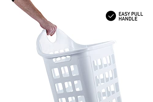 United Solutions Rolling Hamper with Built-In Handle, Two Bushel Capacity Holds 3 Loads of Laundry, Smooth-Gliding Thermo-Rubber Wheels, White, Ventilated Design