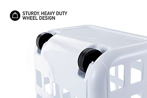 United Solutions Rolling Hamper with Built-In Handle, Two Bushel Capacity Holds 3 Loads of Laundry, Smooth-Gliding Thermo-Rubber Wheels, White, Ventilated Design