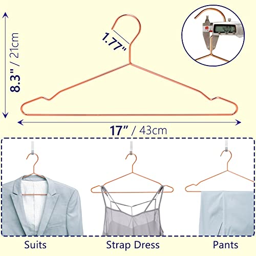 Amber Home 17" Rose Gold Strong Metal Hanger 30 Pack, Copper Clothes Hangers, Heavy Duty Coat Hangers, Standard Suit Hangers for Jacket, Shirt, Dress (Copper, 30)