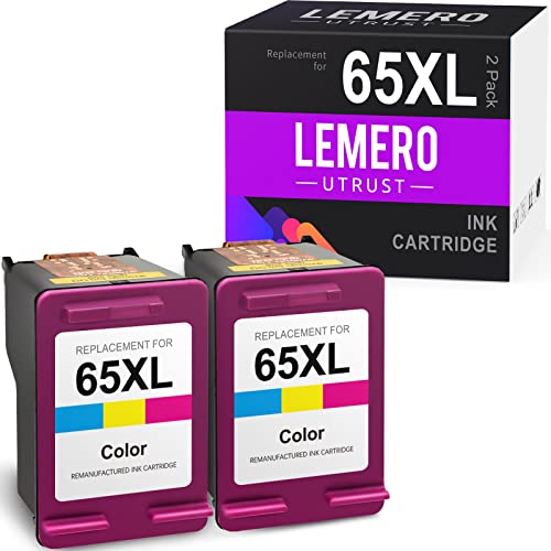 LemeroUtrust Remanufactured Ink Cartridge Replacement for HP 65XL 65 XL N9K03AN use with HP Envy 5055 5052 DeskJet 3755 3752 2652 2622 2655 2724 3720 Envy 5010 5030 High Yield (Tri-Color, 2 Pack)