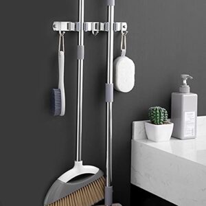 Gocenyi Mop and Broom Holder Wall Mount, Broom Organizer Wall Mount, Stainless Steel Broom Hanger, Broom Rack, Heavy Duty Mop Holder for Laundry Room, Garage, Garden(2 Racks 3 Hooks)