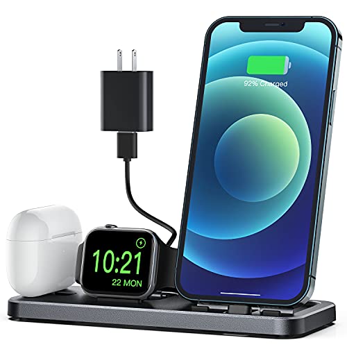 CEREECOO Portable 3 in 1 Charging Station for Apple Products Foldable Charger Stand for iWatch 7/6/SE/5/4/3/2/1 Charging Stand for iPhone AirPods Pro/3/2/1 Charging Dock Holder (Space Grey)