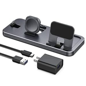 CEREECOO Portable 3 in 1 Charging Station for Apple Products Foldable Charger Stand for iWatch 7/6/SE/5/4/3/2/1 Charging Stand for iPhone AirPods Pro/3/2/1 Charging Dock Holder (Space Grey)