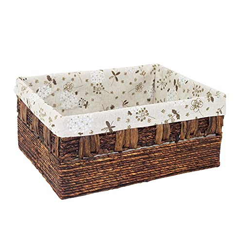 Rectangular Woven Water Hyacinth Storage Baskets Large Handmade Basket for Shelves Bathroom Kitchen Office Desk (Style D)