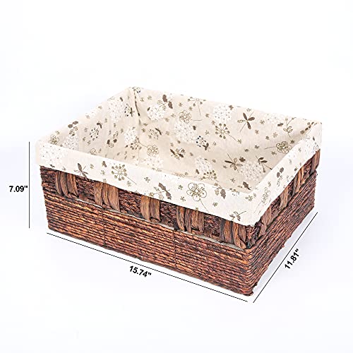 Rectangular Woven Water Hyacinth Storage Baskets Large Handmade Basket for Shelves Bathroom Kitchen Office Desk (Style D)