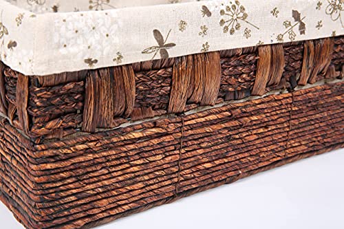 Rectangular Woven Water Hyacinth Storage Baskets Large Handmade Basket for Shelves Bathroom Kitchen Office Desk (Style D)