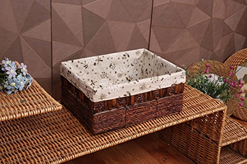 Rectangular Woven Water Hyacinth Storage Baskets Large Handmade Basket for Shelves Bathroom Kitchen Office Desk (Style D)