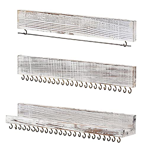 Hanging Jewelry Rack Set of 3, Wall-mounted Wooden Jewelry Storage Rack Shelf, Earrings, Necklaces, Bracelets Organizer Shelves Holder