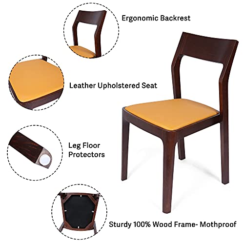 LUCKYERMORE Mid Century Morden Dining Chair Set of 2 Solid Wood Kitchen Chair Farmhouse Fully Assembled Upholstered Leather Cushion Heavy Duty Hold Up to 500 lbs