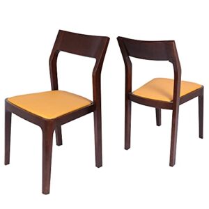 LUCKYERMORE Mid Century Morden Dining Chair Set of 2 Solid Wood Kitchen Chair Farmhouse Fully Assembled Upholstered Leather Cushion Heavy Duty Hold Up to 500 lbs