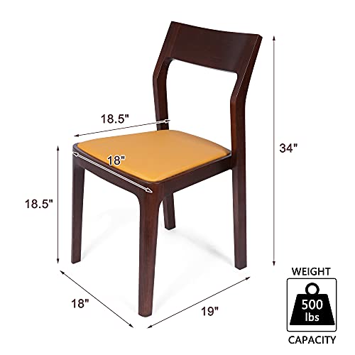 LUCKYERMORE Mid Century Morden Dining Chair Set of 2 Solid Wood Kitchen Chair Farmhouse Fully Assembled Upholstered Leather Cushion Heavy Duty Hold Up to 500 lbs