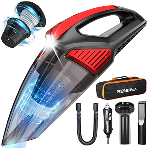 Reserwa Two-Layer Filter Car Vacuum Cleaner with LED Light 7500PA 12V 16.4FT Cable Portable Handheld Car Vacuum Cleaner Wet and Dry Use Auto Vacuum Cleaner