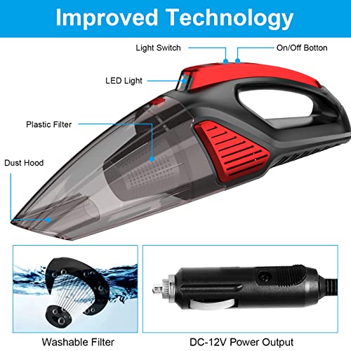 Reserwa Two-Layer Filter Car Vacuum Cleaner with LED Light 7500PA 12V 16.4FT Cable Portable Handheld Car Vacuum Cleaner Wet and Dry Use Auto Vacuum Cleaner