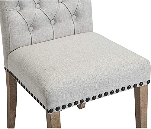 BTEXPERT BB5107GR-2 High Back Tufted Parsons Upholstered Dining Room Chairs Side Solid Wood-Accent Nail Trim, Gray Linen Fabric - Set of 2