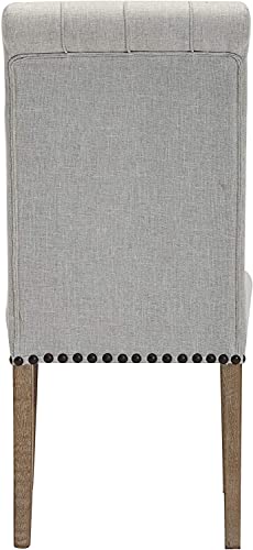 BTEXPERT BB5107GR-2 High Back Tufted Parsons Upholstered Dining Room Chairs Side Solid Wood-Accent Nail Trim, Gray Linen Fabric - Set of 2