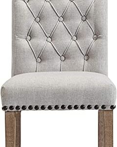 BTEXPERT BB5107GR-2 High Back Tufted Parsons Upholstered Dining Room Chairs Side Solid Wood-Accent Nail Trim, Gray Linen Fabric - Set of 2