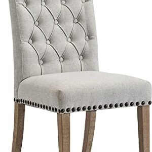 BTEXPERT BB5107GR-2 High Back Tufted Parsons Upholstered Dining Room Chairs Side Solid Wood-Accent Nail Trim, Gray Linen Fabric - Set of 2