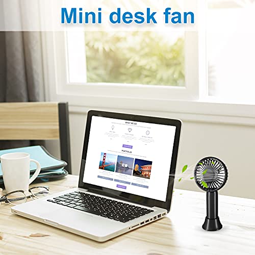 Aluan Super Mini Handheld Fan, Small Personal Portable Fan with Removable Base, USB Rechargeable Battery Operated Hand Held Fan with 3 Speeds for Women Men Kids Indoor, Outdoor, Makeup, Travel(Black)