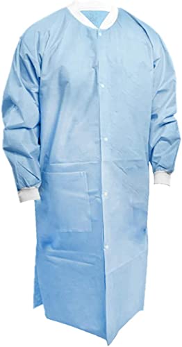 MEDICAL NATION Pack of 10 Disposable Lab Coats - Blue - Durable SMS Knee Length Lab Coat Unisex, Comfortable and Easy to Wear Labcoat, For Hospitals, Pharmacies, Laboratories, Dental Clinics - MEDIUM