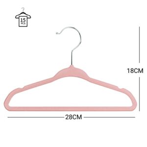 MangoKit 15 Pack Baby Velvet Clothes Hanger,Ultra-Thin Space-Saving Nursery Hangers,Non-Slip Toddler Hangers with Swivel Hook,Notched Shoulder Design（Pink）