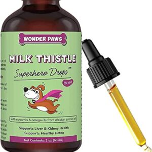 Wonder Paws Milk Thistle for Dogs, Liver Support for Dogs, Supports Kidney Function for Pets, Detox, Hepatic Support, with Wild Alaskan Salmon Oil & Curcumin, Omega 3 EPA & DHA - 2 oz Pet Supplement