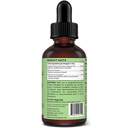 Wonder Paws Milk Thistle for Dogs, Liver Support for Dogs, Supports Kidney Function for Pets, Detox, Hepatic Support, with Wild Alaskan Salmon Oil & Curcumin, Omega 3 EPA & DHA - 2 oz Pet Supplement