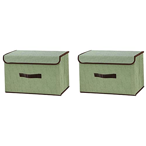 RILONG Storage Bins with Lid [2-Pack] - Folding Basket Cubes Containers Boxes，Foldable Clothes Storage, Toys, documents, etc.(Light green )