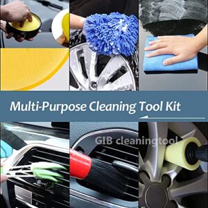 GIB cleaningtool Auto Car Detailing Kit Interior Exterior - 5 Detail Brush, 3 Wire Brush, 3 Drill Brush, 2 Car Wash Sponge,1 Cone Sponge,1 Microfiber Mitt, 1 Automotive Air Vent Brush and Cloth