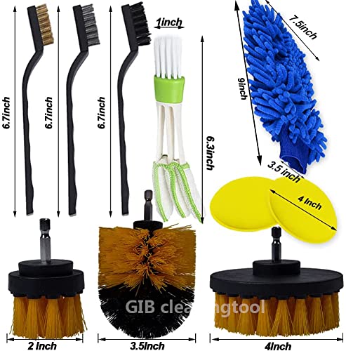 GIB cleaningtool Auto Car Detailing Kit Interior Exterior - 5 Detail Brush, 3 Wire Brush, 3 Drill Brush, 2 Car Wash Sponge,1 Cone Sponge,1 Microfiber Mitt, 1 Automotive Air Vent Brush and Cloth