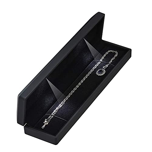 Long Chain Necklace Jewelry Gift Box Case with LED Light, Elegant Velvet Necklace Pendant Bracelet Box for Jewelry Display Wedding Engagment Valentine's Day (Black)