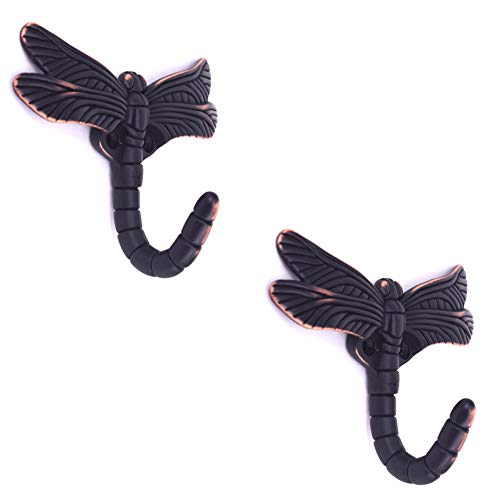 Geenite 2pcs Dragonfly Coat Hooks Decorative Creativity Wall Mounted Hanger Hook for Home Handbag Key Towel Bathrobe (Red Bronze)